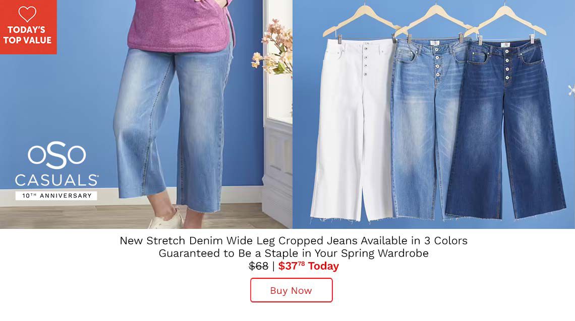 (ShopHQ) OSO Casuals® Stretch Denim Wide Leg Button Front Cropped Jeans ...