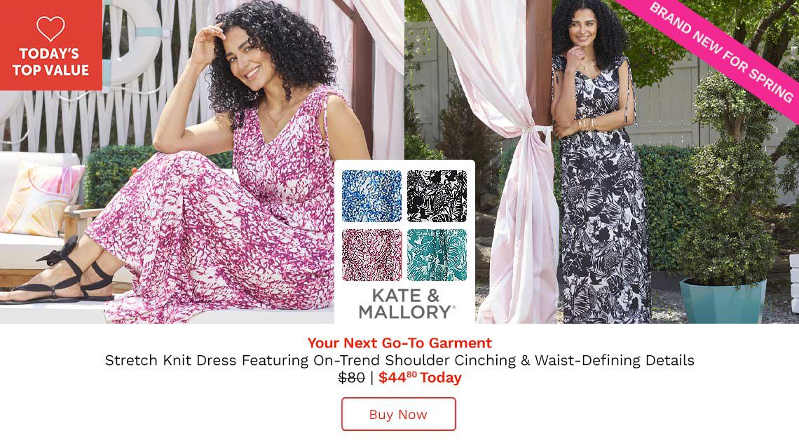 (ShopHQ) Kate & Mallory® Stretch Knit Cinched Shoulder V-Neck Maxi ...