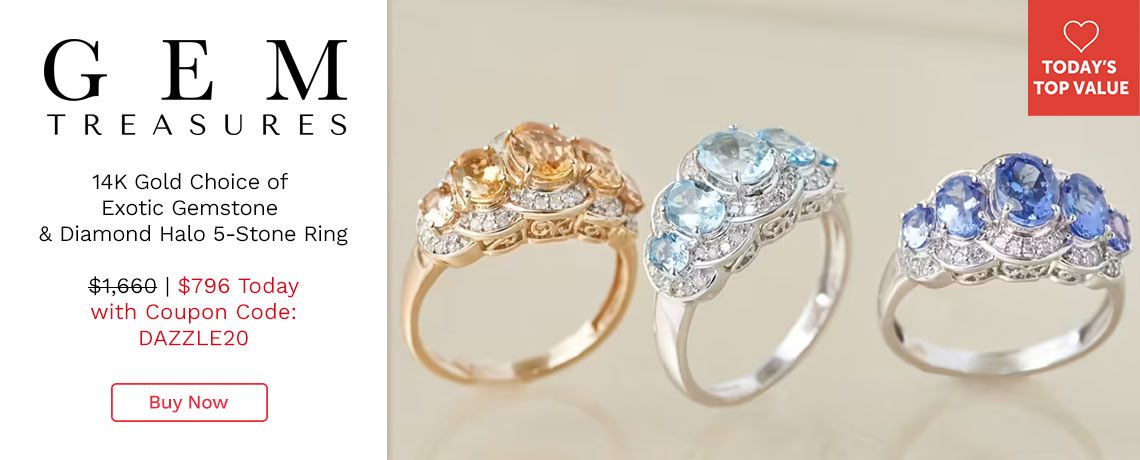 (ShopHQ) Gem Treasures® 14K Gold Choice of Exotic Gem & Diamond Halo 5 ...