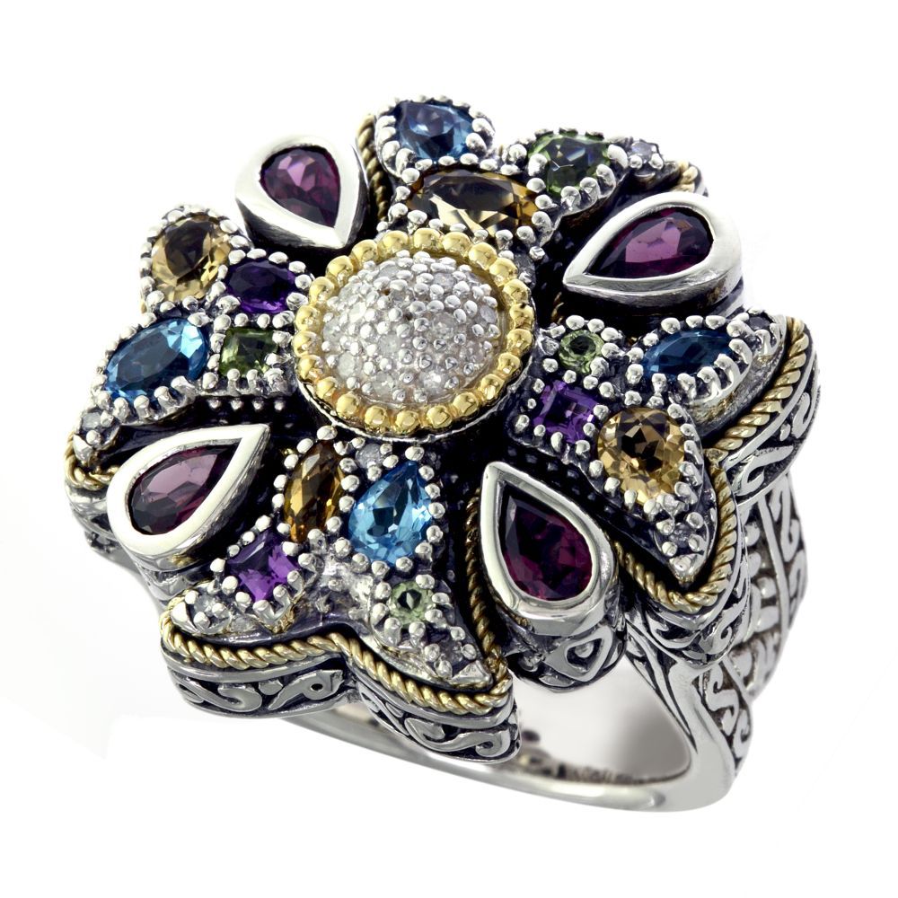 EFFY 925 Sterling Silver 2.87ctw Diamond Multi Gem Ring Size 7