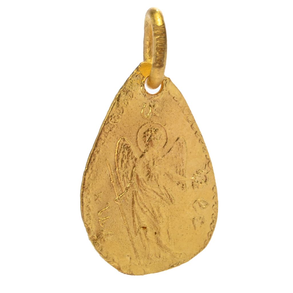 Cevherun 24K Gold Reversible Pear Shape Raphael Gabriel Angels Pendant