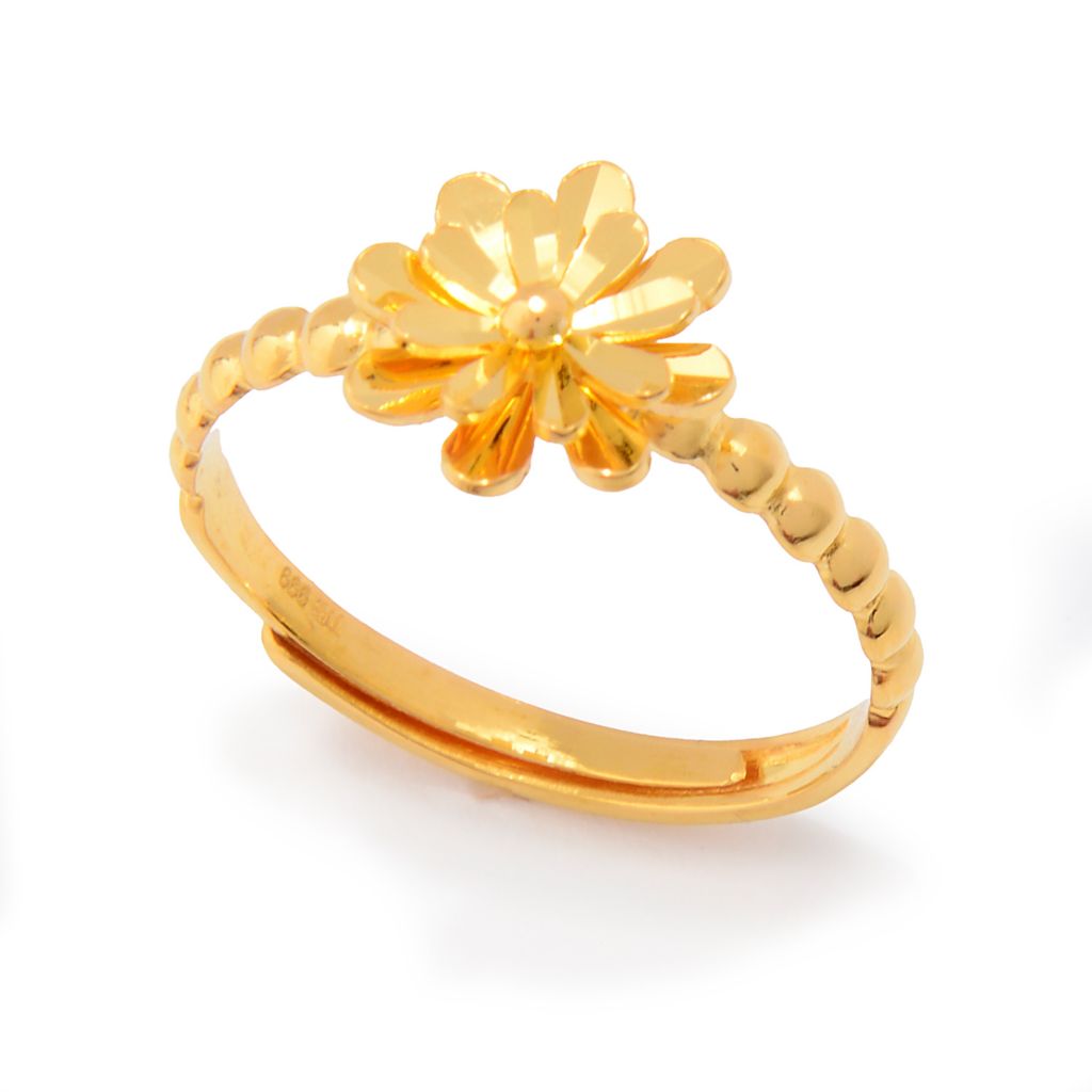 Lambert Cheng 24K Gold Polished 3D Flower Beaded Band Ring 2.7 grams ShopHQ
