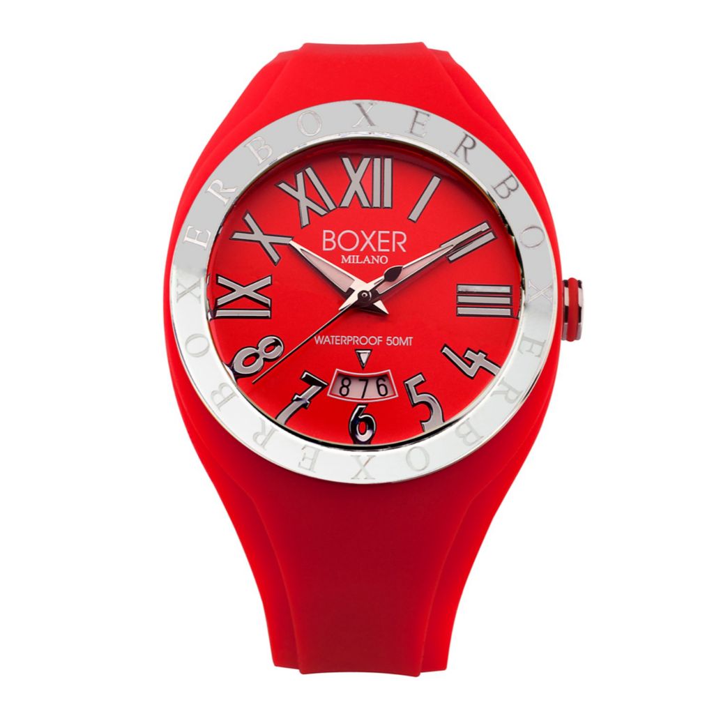 Boxer Men's 41mm Quartz Date Red Rubber Strap Watch - ShopHQ.com
