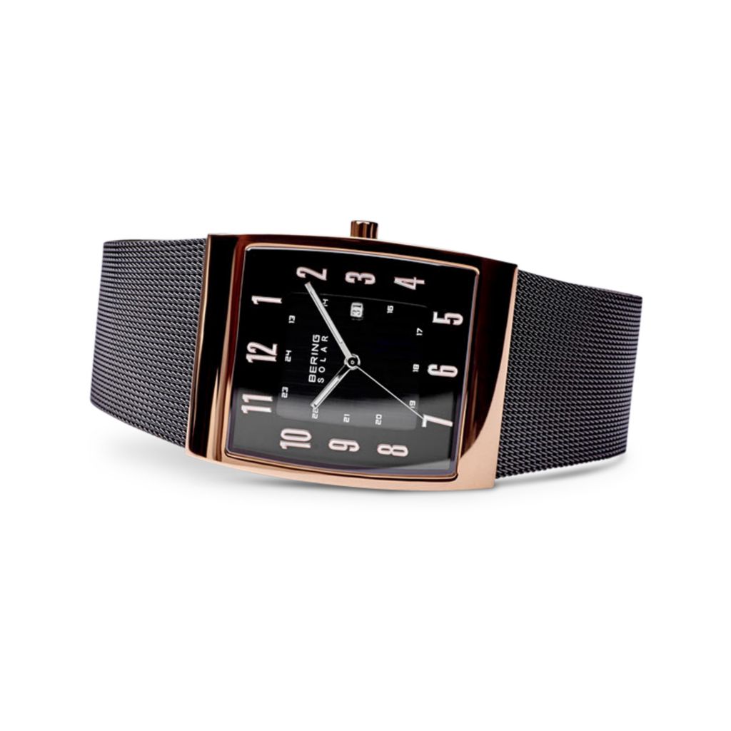 Bering Men's 33mm Slim Solar Quartz Black Dial Stainless Steel Bracelet ...