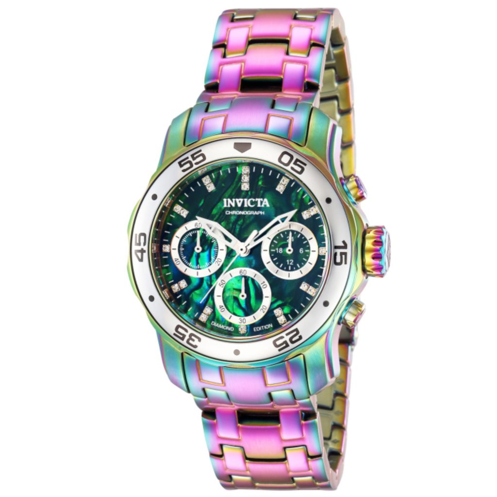 Invicta Men 48mm Pro Diver SCUBA Chronograph Iridescent Dial Diamond ...