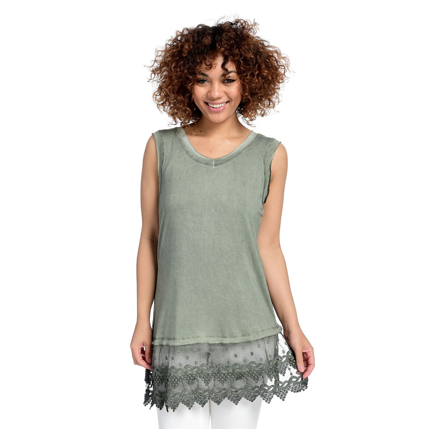 (ShopHQ) Indigo Thread Co.™ Knit & Mesh Pigment Washed Scoop Neck Lace ...