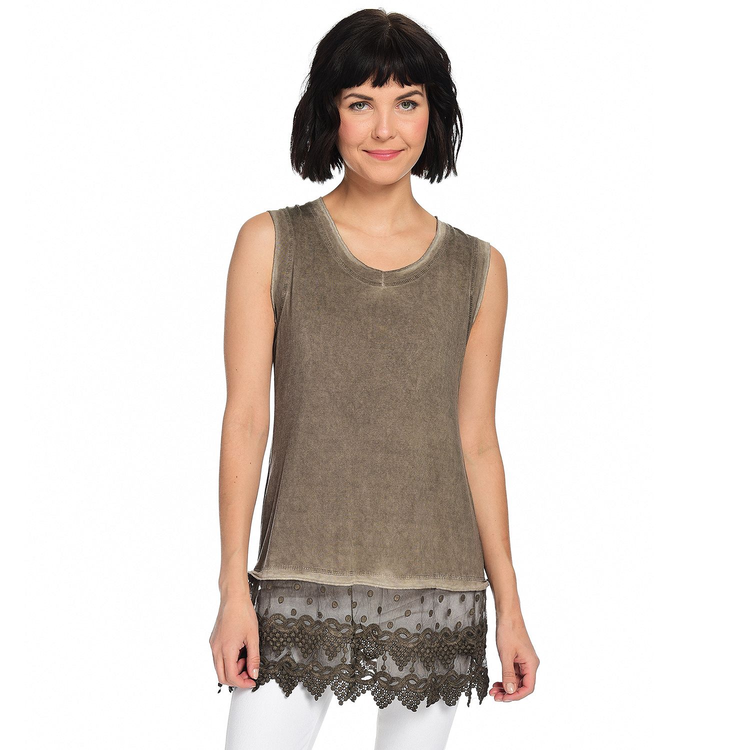 (ShopHQ) Indigo Thread Co.™ Knit & Mesh Pigment Washed Scoop Neck Lace ...