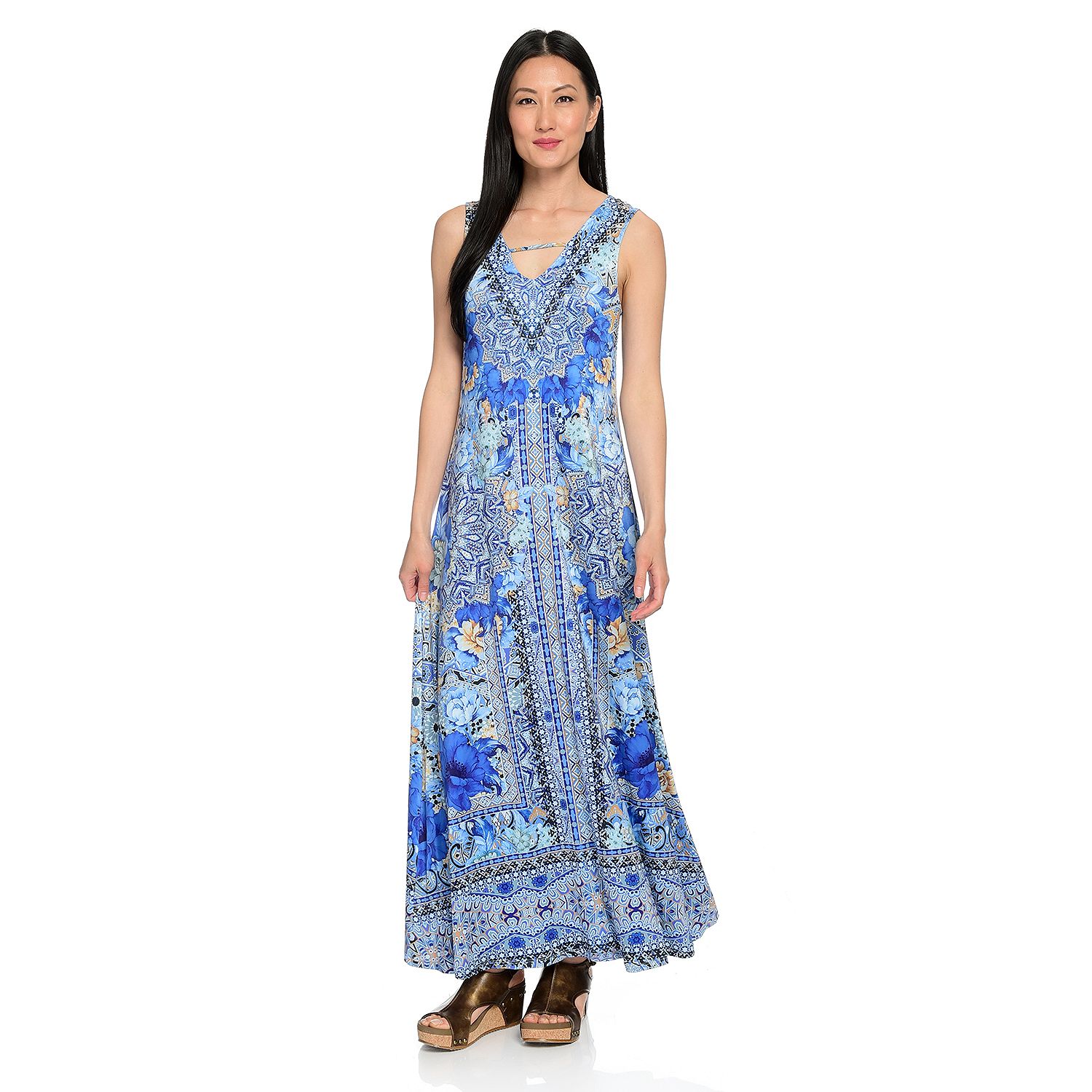 (ShopHQ) One World Printed Micro Jersey Sleeveless Back Applique ...