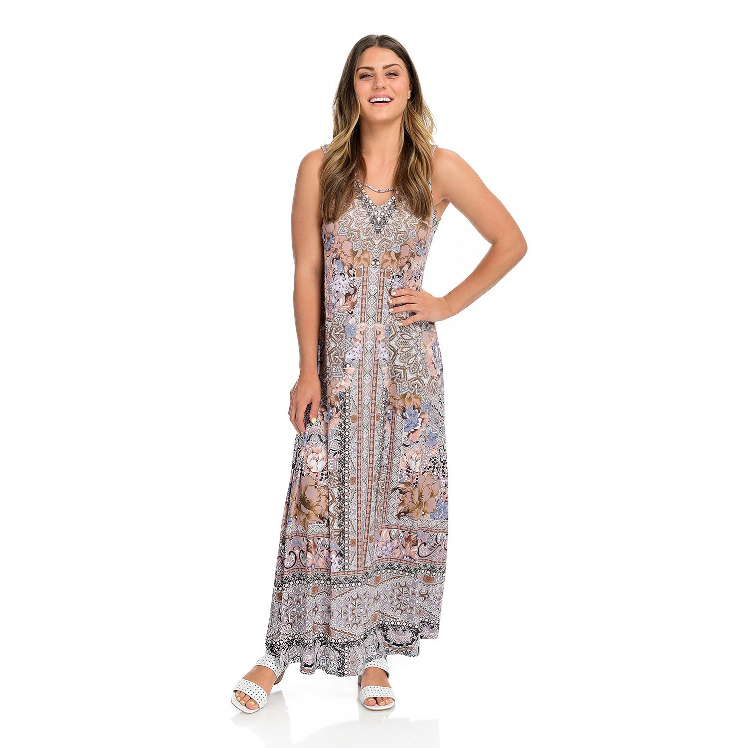 (ShopHQ) One World Printed Micro Jersey Sleeveless Back Applique ...