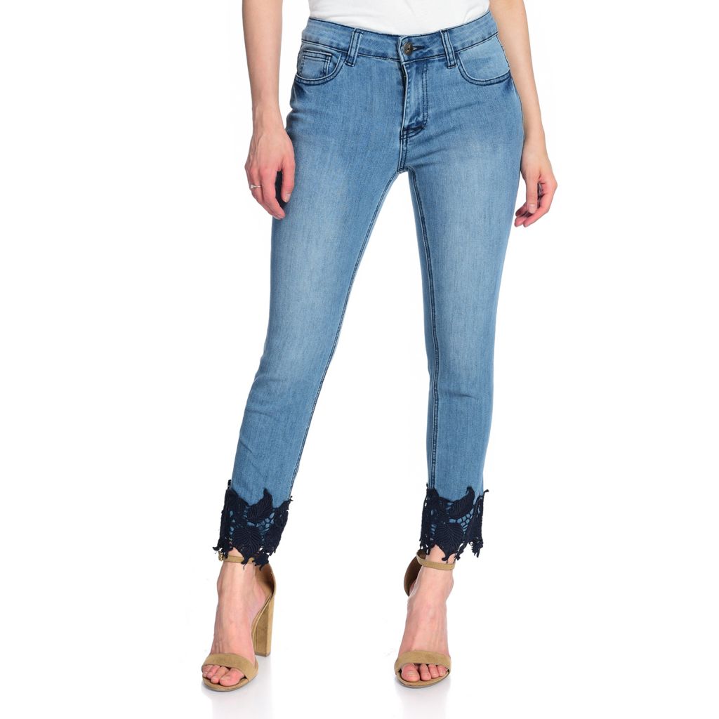 Elan Blue Denim Side Seam Fringe Skinny Jeans Size Medium 28 29 Medium ...