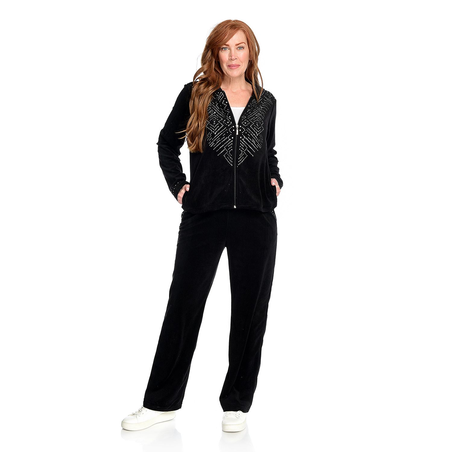 (ShopHQ) Glitterscape® Rhinestone Embellished Velour Zip Front Jacket ...