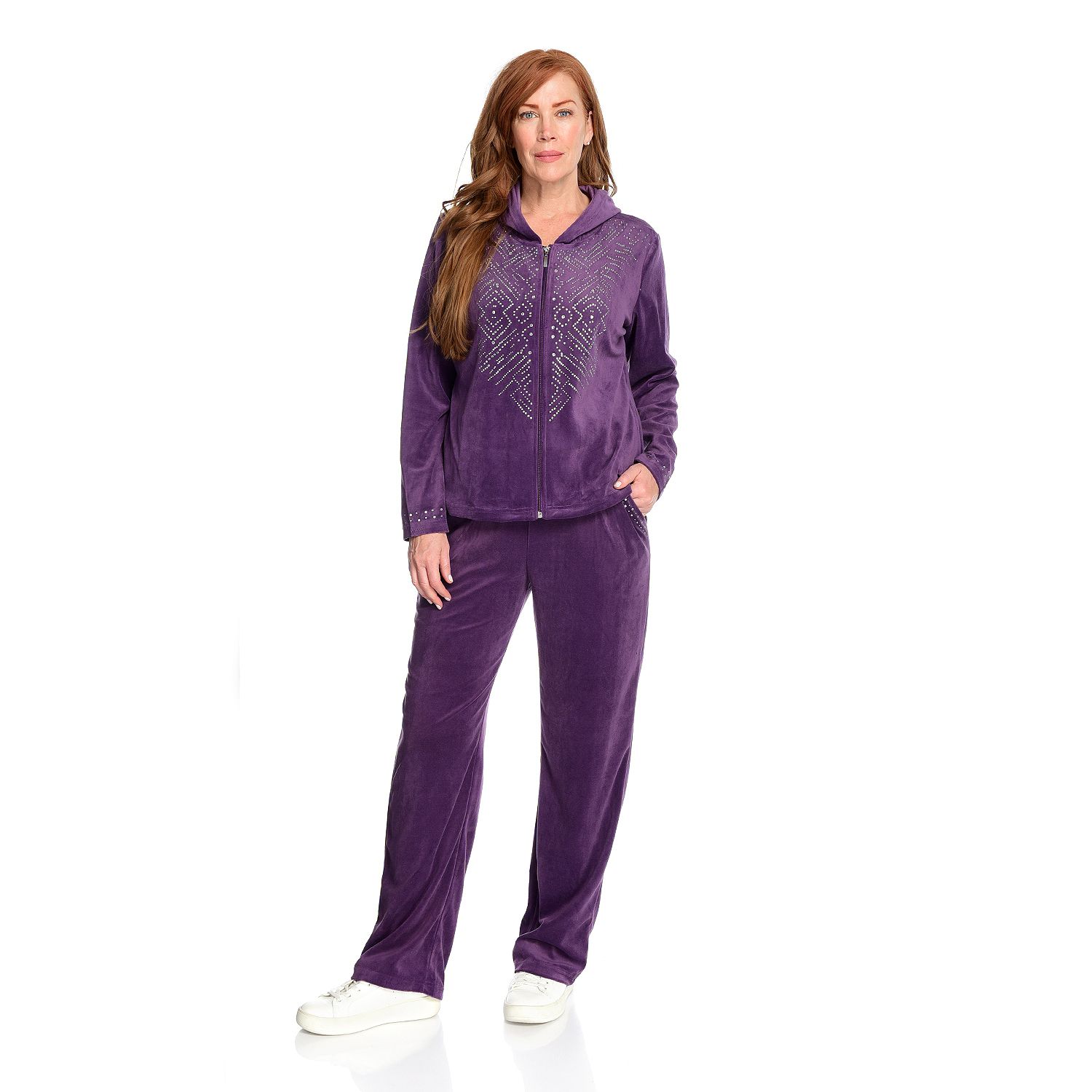 (ShopHQ) Glitterscape® Rhinestone Embellished Velour Zip Front Jacket ...