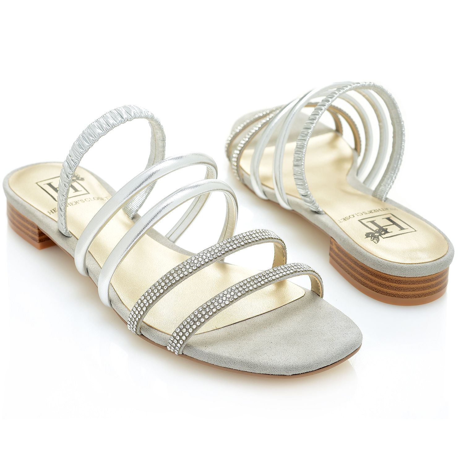 (ShopHQ) Heather's Closet "Carole" Strappy Metallic Slide-on Flat ...
