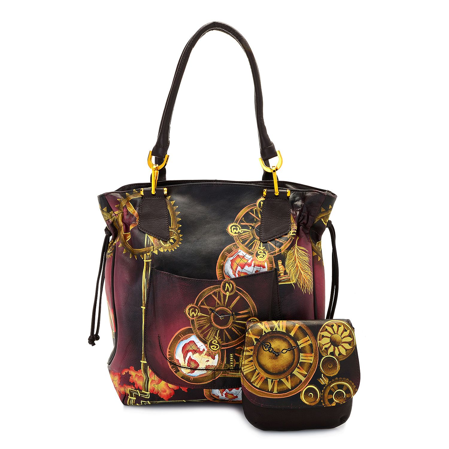 (ShopHQ) Sharif Hand-Painted Leather Tote Bag w/ Crossbody Set ...