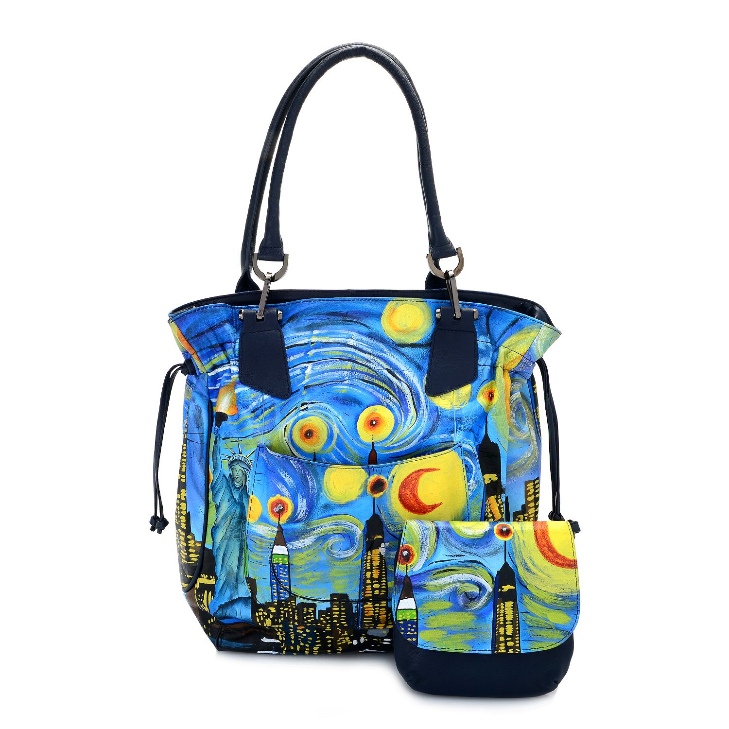 (ShopHQ) Sharif Hand-Painted Leather Tote Bag w/ Crossbody Set ...