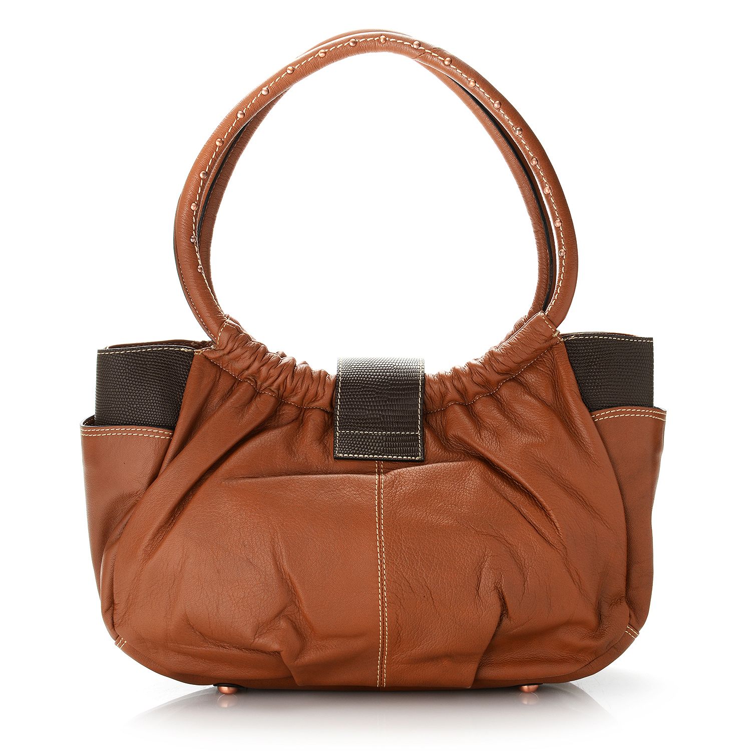 (ShopHQ) Firenze Bella "Aria" Sportscar Leather Gathered Tote Bag ...