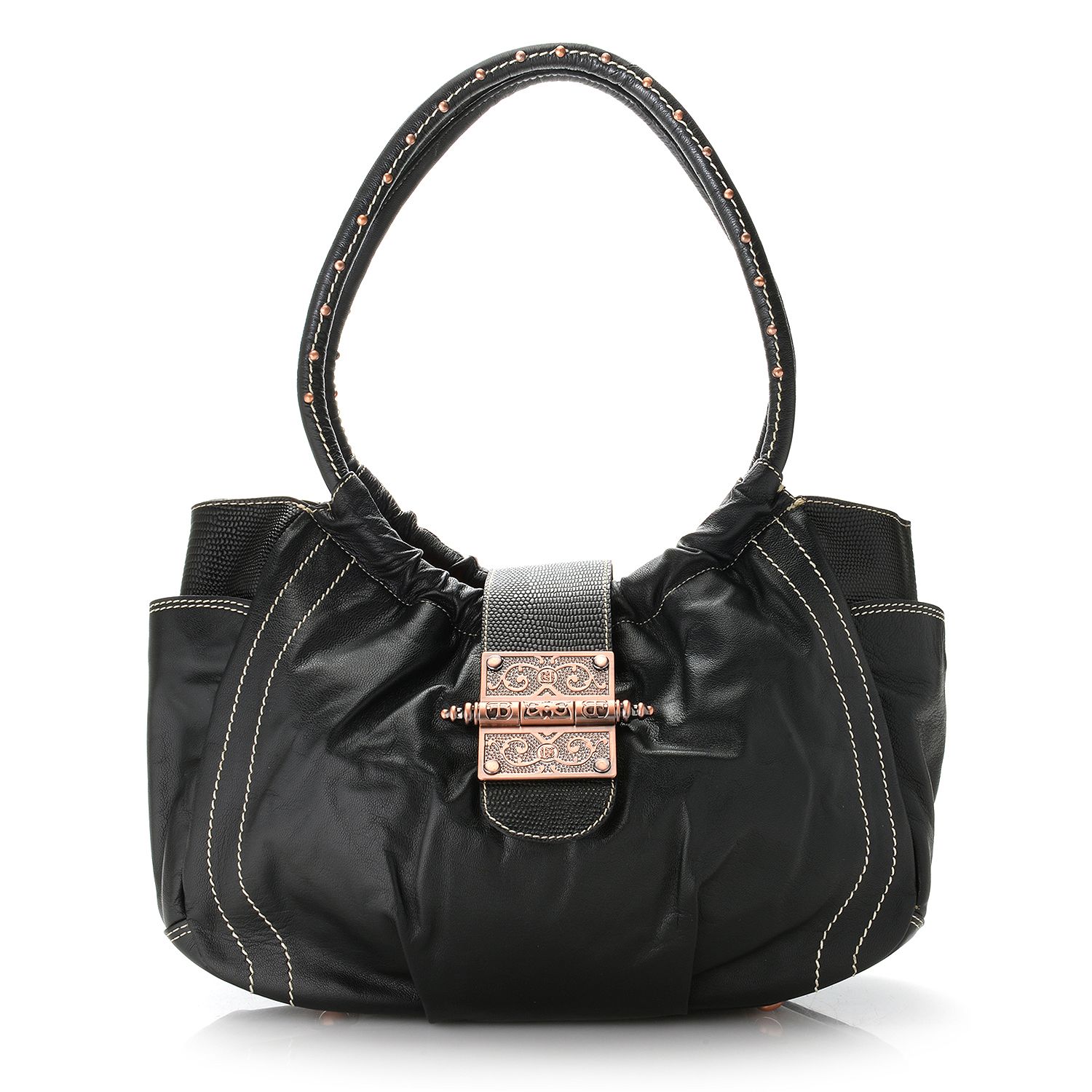 (ShopHQ) Firenze Bella "Aria" Sportscar Leather Gathered Tote Bag ...