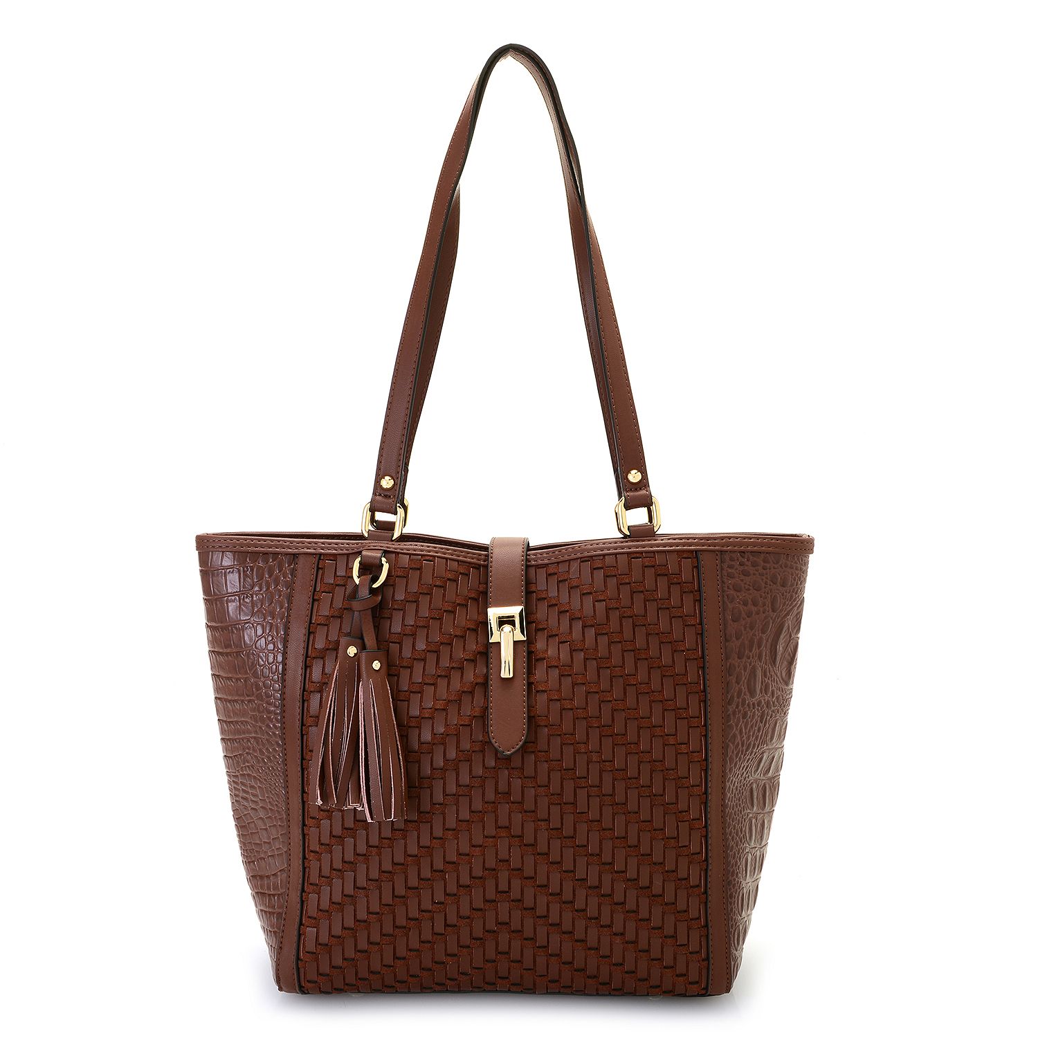 (ShopHQ) Madi Claire "Erin" Croco Embossed Genuine Leather Tote Bag w ...