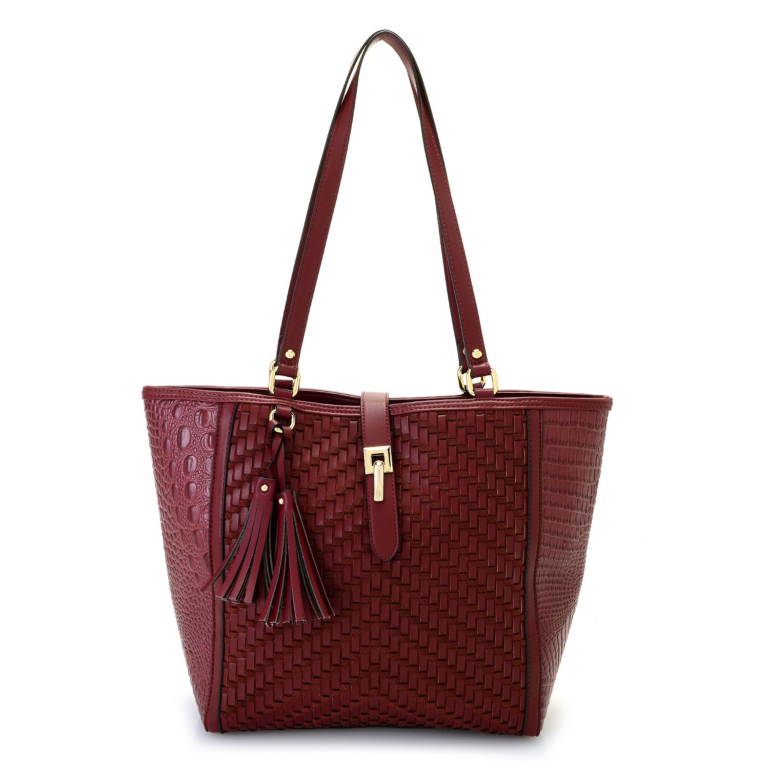 (ShopHQ) Madi Claire "Erin" Croco Embossed Genuine Leather Tote Bag w ...