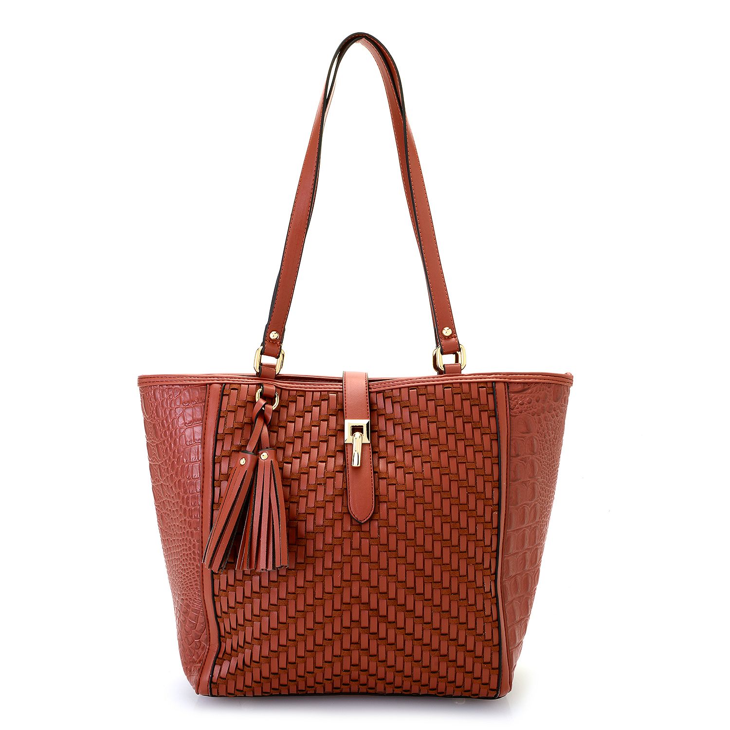 (ShopHQ) Madi Claire "Erin" Croco Embossed Genuine Leather Tote Bag w ...
