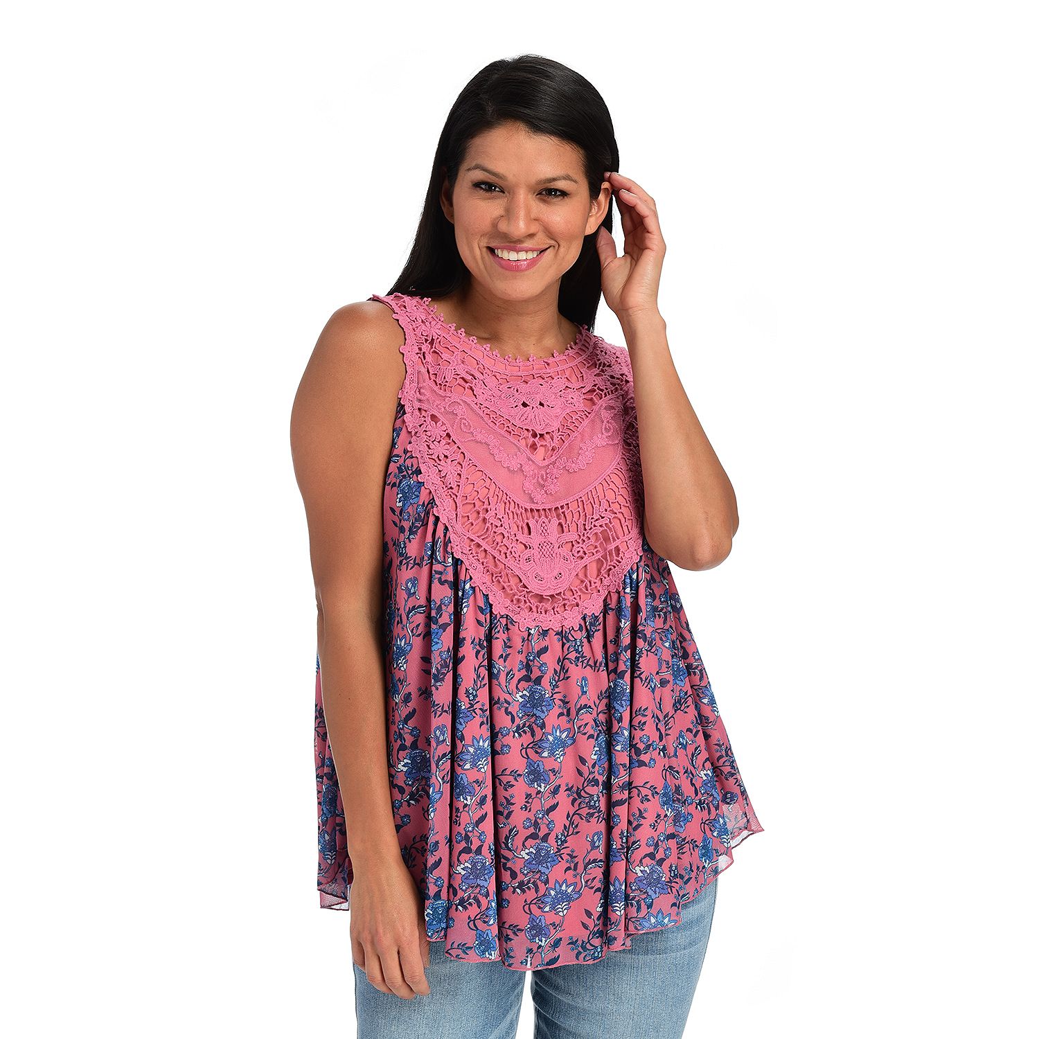 (ShopHQ) Indigo Thread Co.™ Crochet & Printed Mesh Partially Lined ...