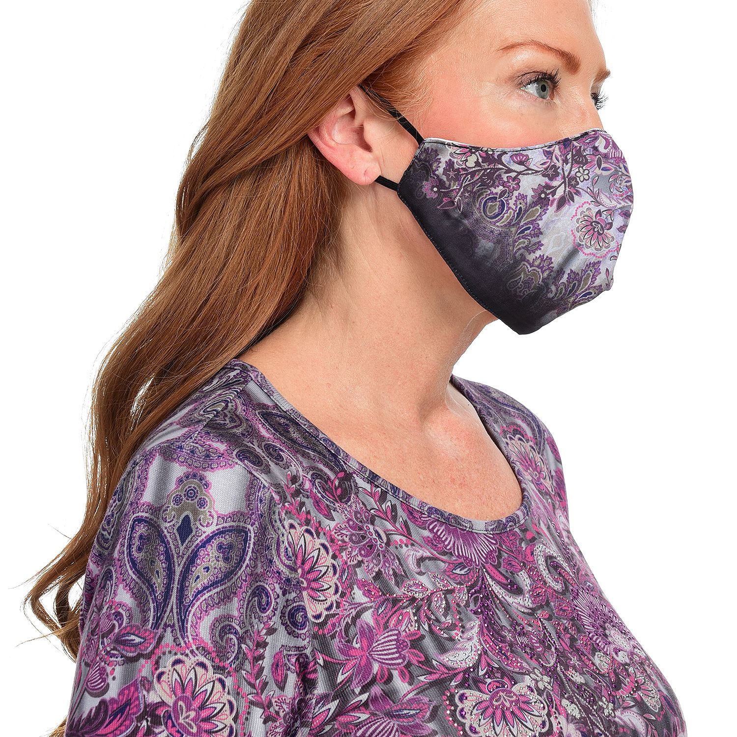 (ShopHQ) One World Printed Knit Long Sleeve Hi-Lo Tunic & Mask Set ...