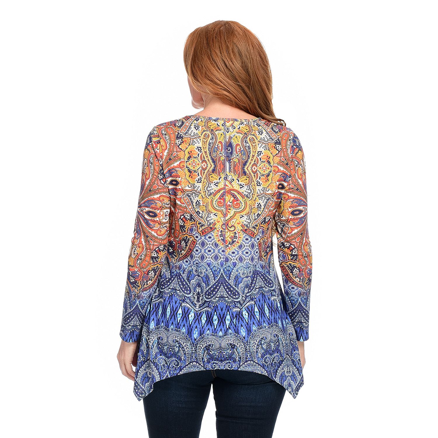 (ShopHQ) One World Printed Knit Long Sleeve Hi-Lo Tunic & Mask Set ...
