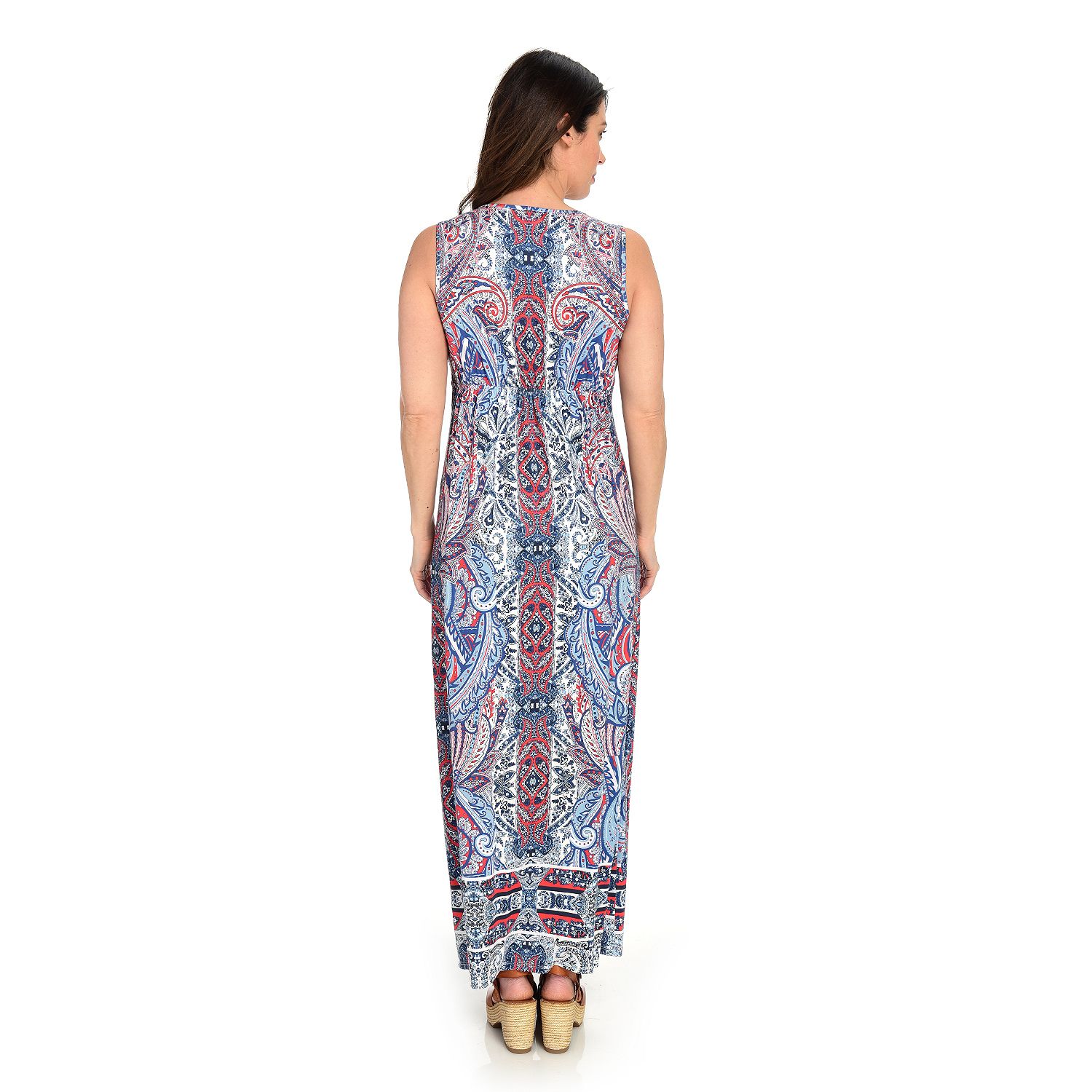 (ShopHQ) One World Stretch Denim Jacket & Printed Maxi Dress Set ...