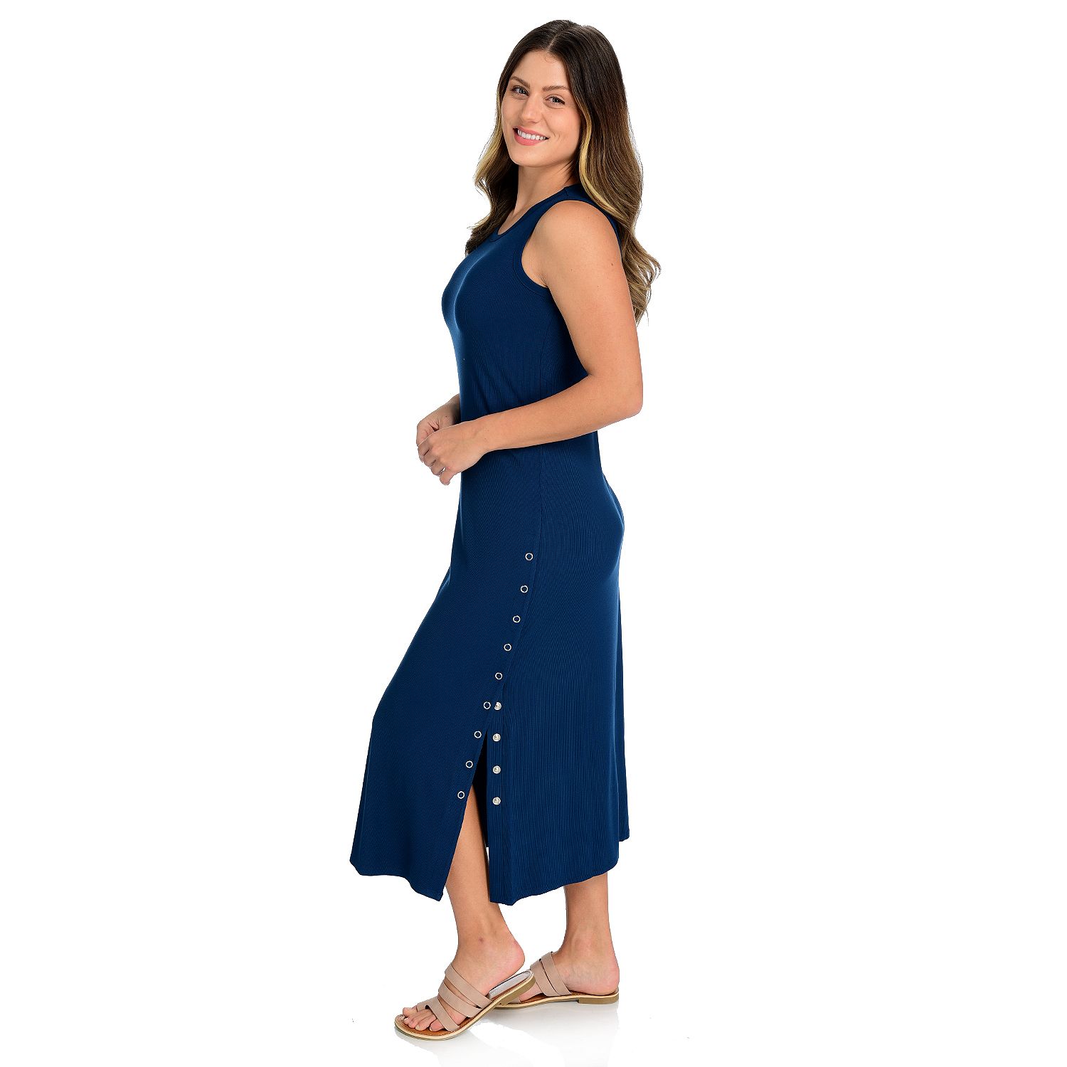 (ShopHQ) Indigo Thread Co.™ Rib Knit Side Snap Tank Maxi Dress ...