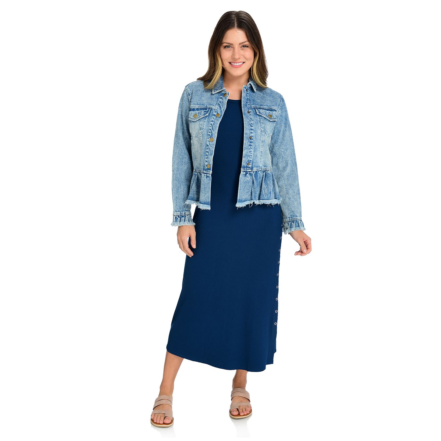 (ShopHQ) Indigo Thread Co.™ Rib Knit Side Snap Tank Maxi Dress ...
