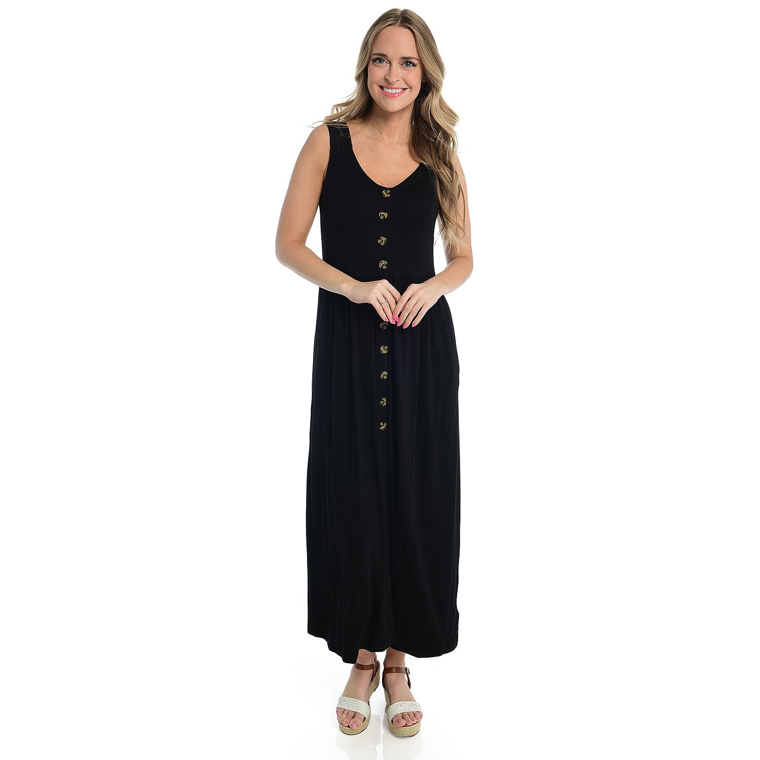 (ShopHQ) Indigo Thread Co.™ Stretch Knit Button Front 2-Pocket Maxi ...