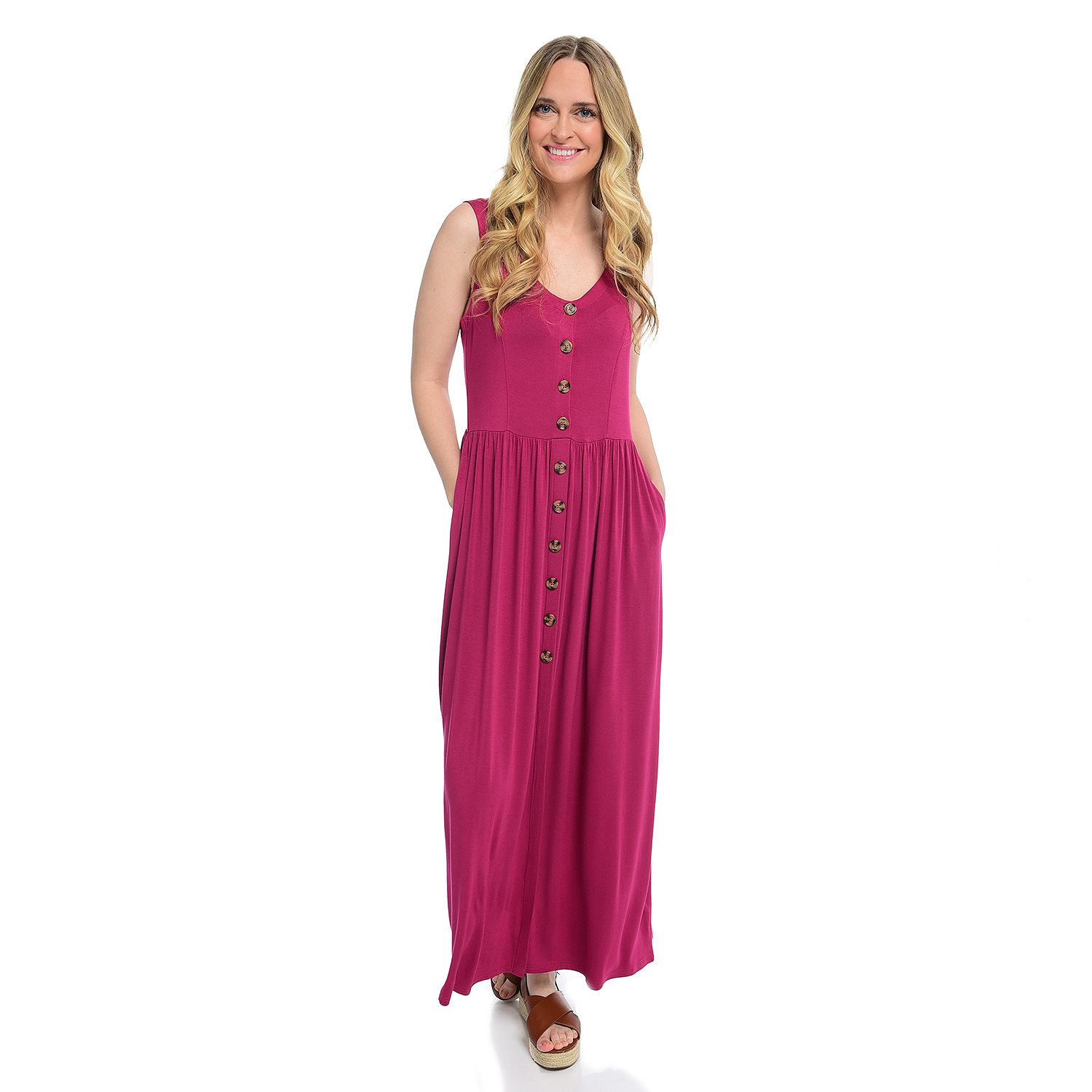 (ShopHQ) Indigo Thread Co.™ Stretch Knit Button Front 2-Pocket Maxi ...