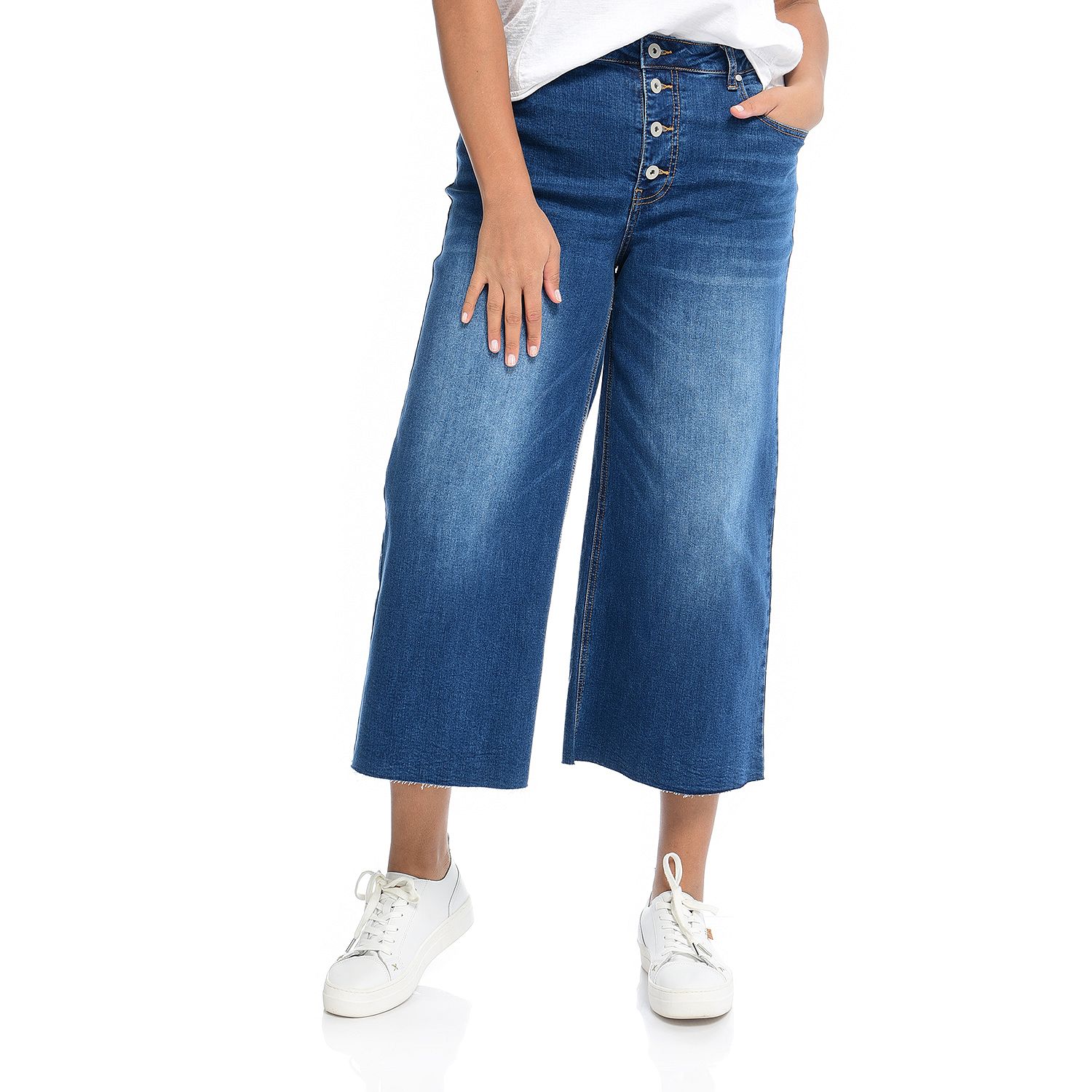 (ShopHQ) OSO Casuals® Stretch Denim Wide Leg Button Front Cropped Jeans ...