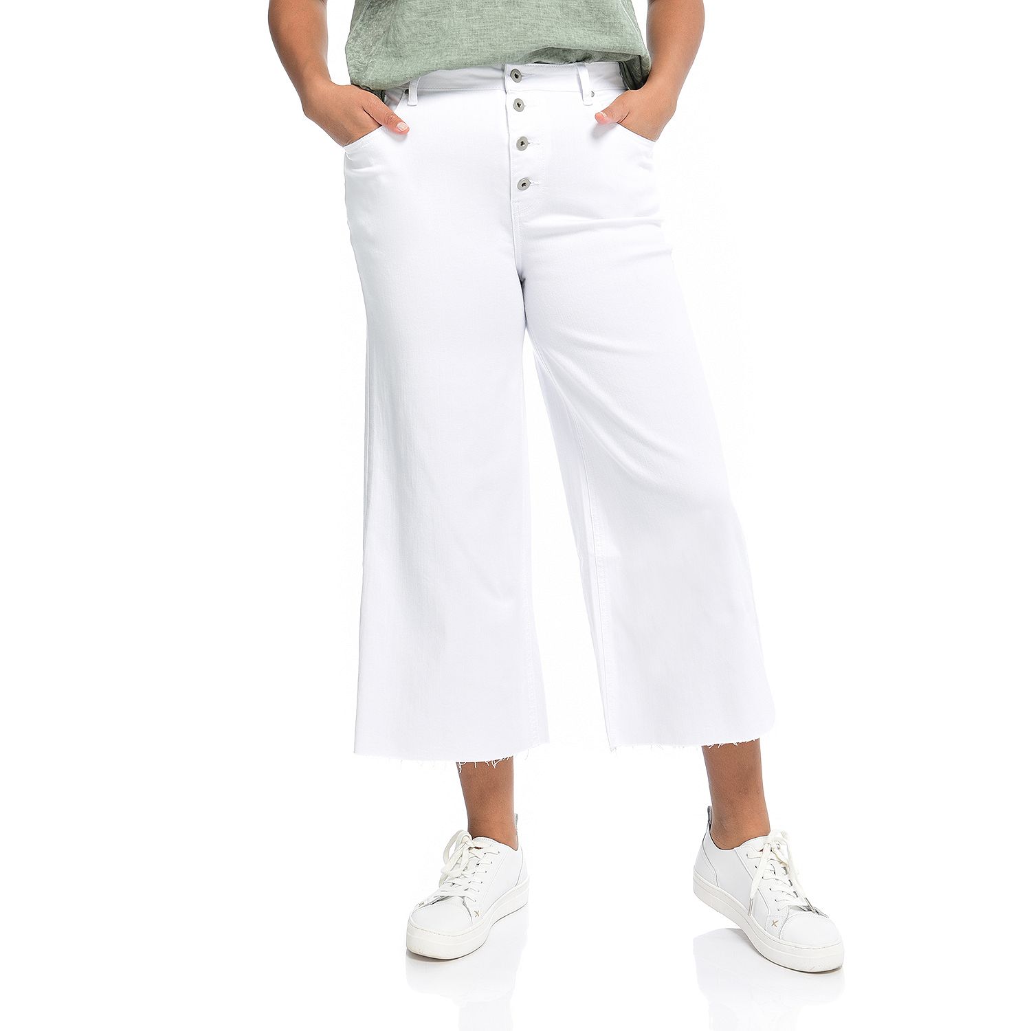 (ShopHQ) OSO Casuals® Stretch Denim Wide Leg Button Front Cropped Jeans ...