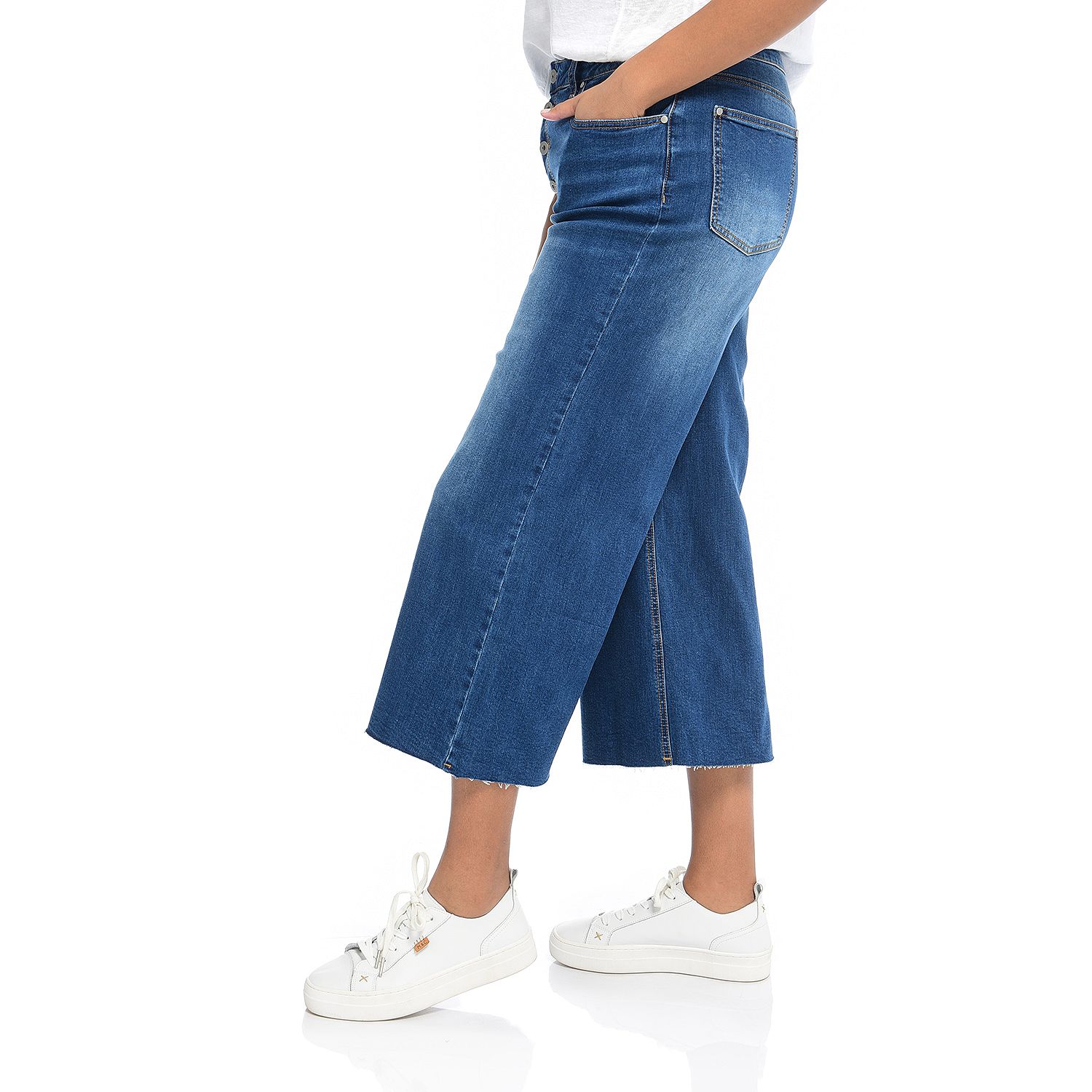 (ShopHQ) OSO Casuals® Stretch Denim Wide Leg Button Front Cropped Jeans ...