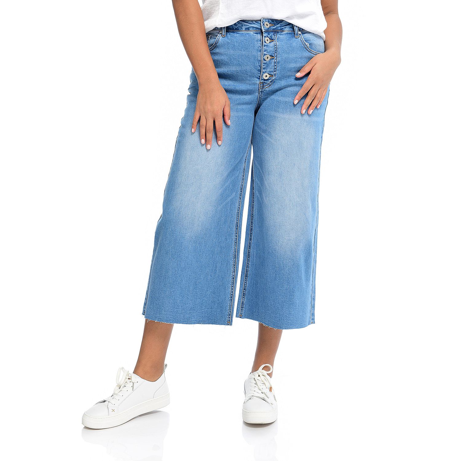 (ShopHQ) OSO Casuals® Stretch Denim Wide Leg Button Front Cropped Jeans ...
