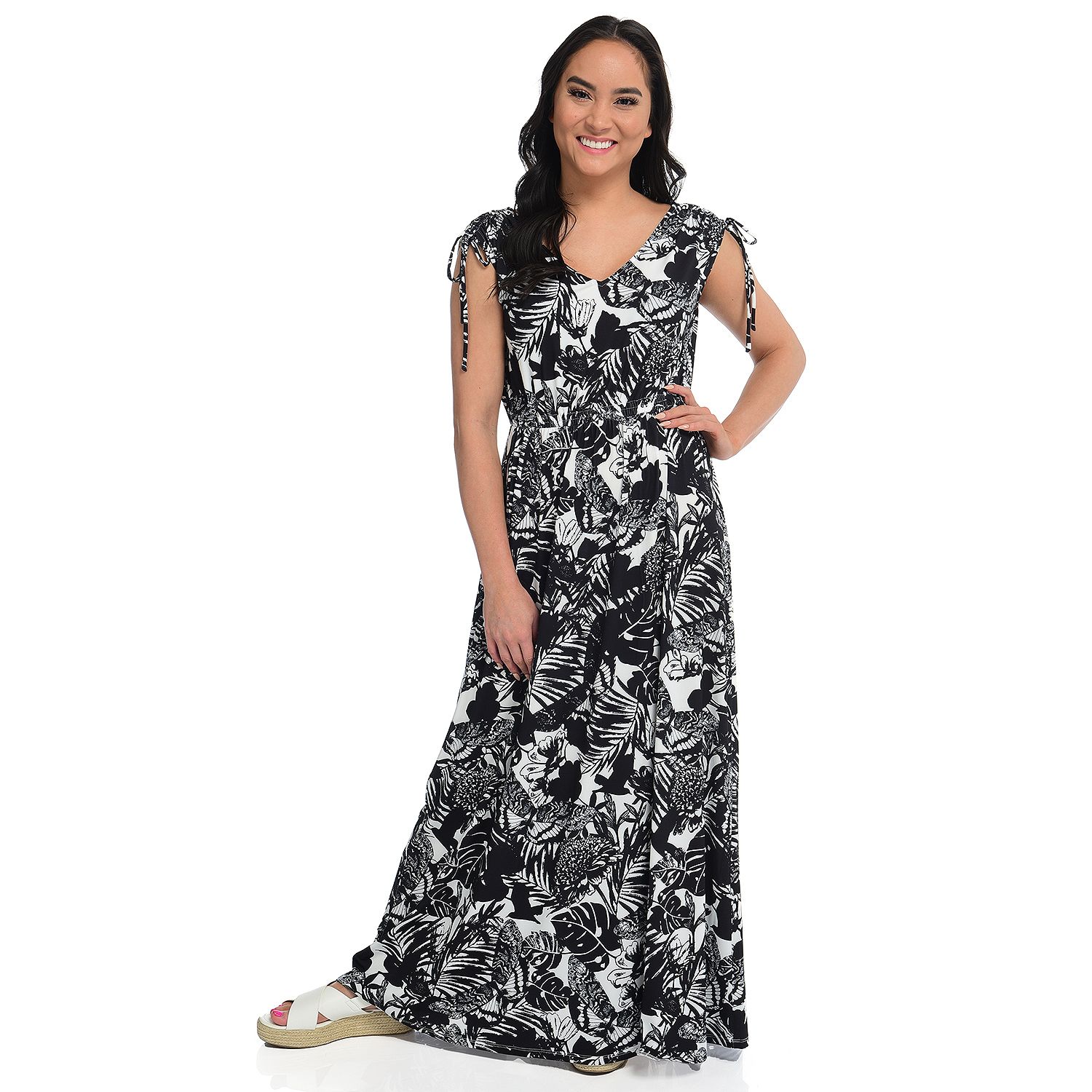 (ShopHQ) Kate & Mallory® Stretch Knit Cinched Shoulder V-Neck Maxi ...