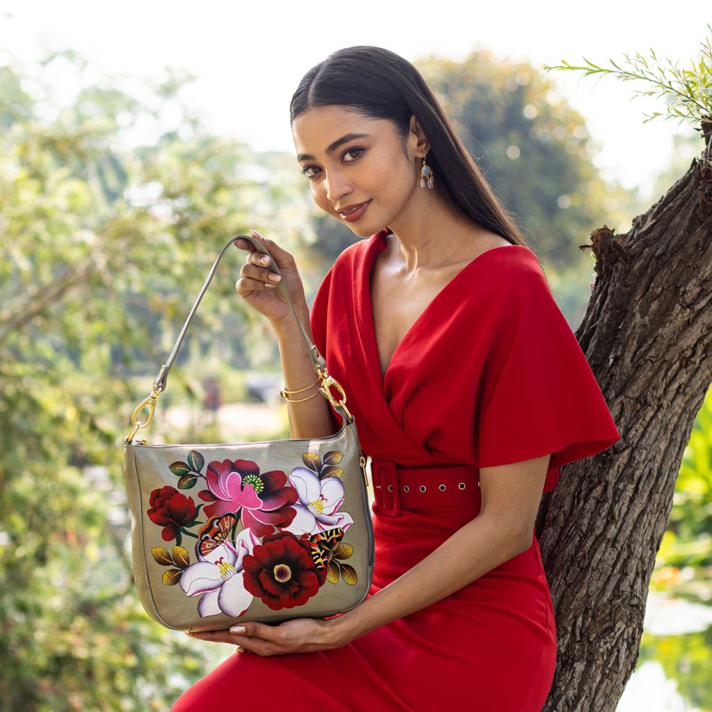 Anuschka Hand-Painted Leather Medium Top Zip Hobo Bag - ShopHQ.com