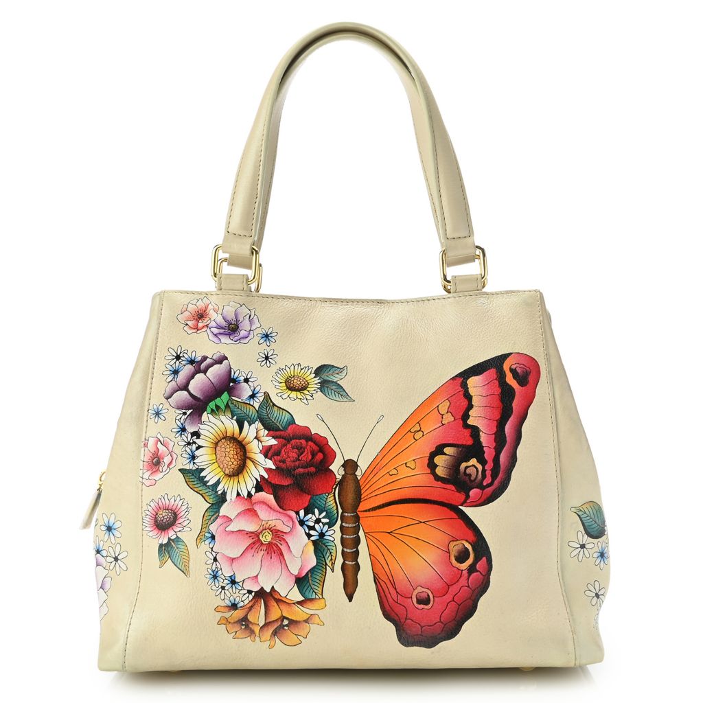 (ShopHQ) Anuschka Hand-Painted Leather Triple Compartment Satchel Bag ...